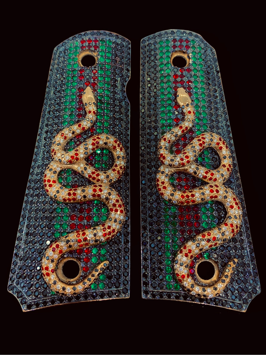 Full Size 1911 • Gun Grips • Snake • Serpiente •Cachas – Blanca Grips